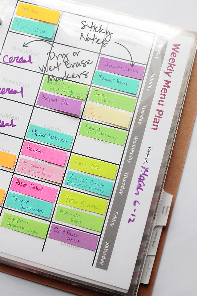 Menu Planner and idea section that uses sticky notes and markers - Home ...